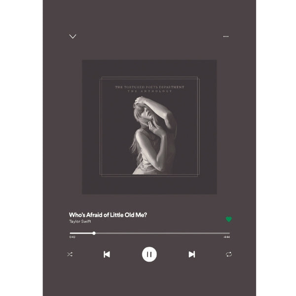 Song Art Print: Taylor Swift Who's Afraid Of Little Old Me? (5" x 7 ...