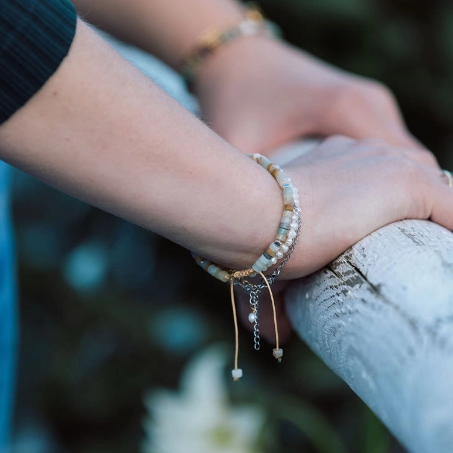 Pipestone Bead and Stone Bracelet by Steel and Clover at Maker House Co.