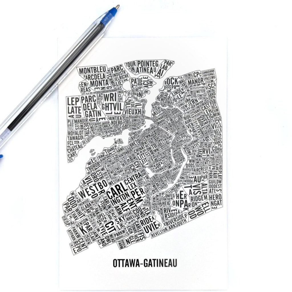 Ottawa Gatineau Map Postcard by Alexandre Laquerre at Maker House Co.